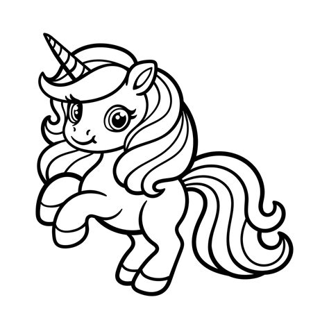 Fun Cute Unicorn Cartoon Character Isolated Drawing Line Art Style