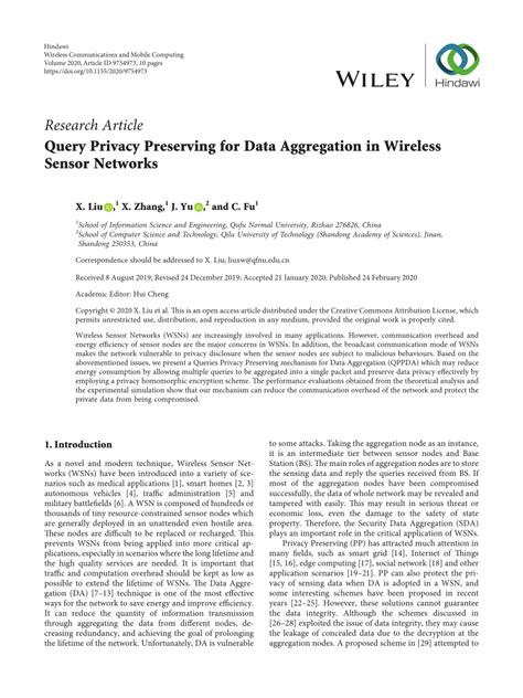 Pdf Query Privacy Preserving For Data Aggregation In Wireless Sensor Networks