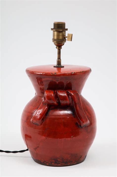Red Glazed Ceramic Table Lamp Usa 1960s For Sale At 1stdibs