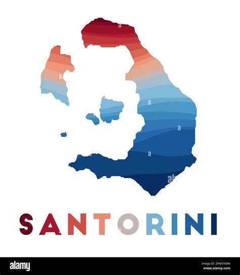 Santorini Map Map Of The Island With Beautiful Geometric Waves In Red Blue Colors Vivid