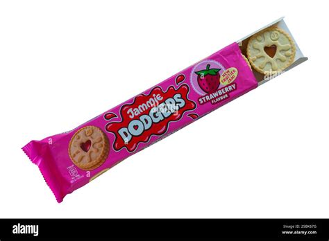 Packet Of Strawberry Flavour Jammie Dodgers Biscuits Opened To Show