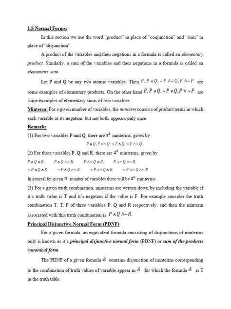 Pdnf And Pcnf Notes Pdf Formalism Deductive Boolean Algebra