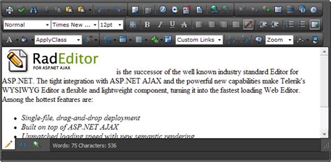 Telerik Web Forms Editor Overview Telerik Ui For Asp Net Ajax
