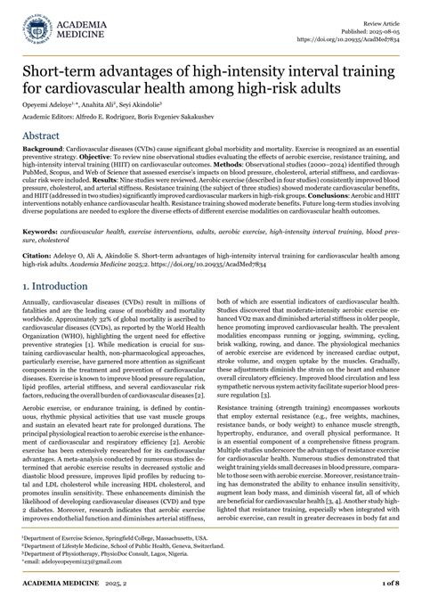 Pdf Short Term Advantages Of High Intensity Interval Training For