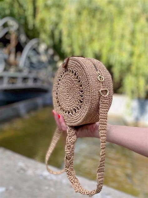 Raffia Crossbody Bag Raffia Handbag Raffia Round Bag Crochet Raffia Bag