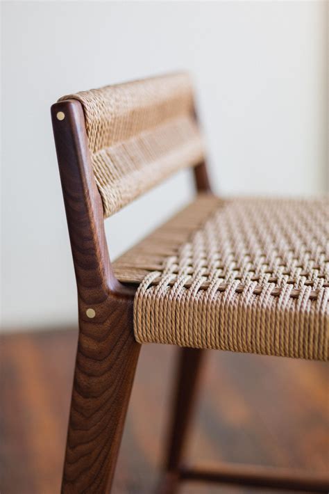 Travis Modern Stool With Woven Shallow Danish Cord Seat And Low Back In