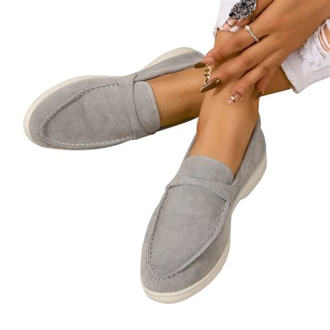 Lovskoo Flats Loafers Comfortable Loafers For Women Round Toe Faux