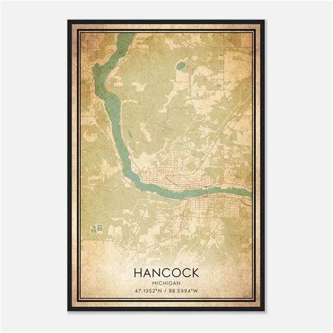 Vintage Hancock Michigan Map Poster Hancock Mi City Road Wall Art Print Custom Maps And Posters