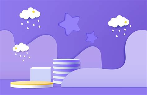 3d Podium On Background Abstract Geometric Shapes With Cute Cloud For