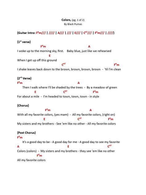 Black Pumas Colors Chords And Lyrics Pdf Song Structure Musicology