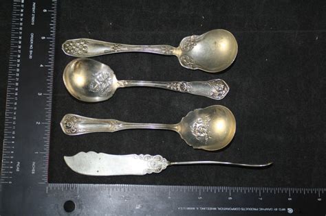 Antique Nickel Silver Flatware Lot 4pc Silverplate Ornate Jam Spoon