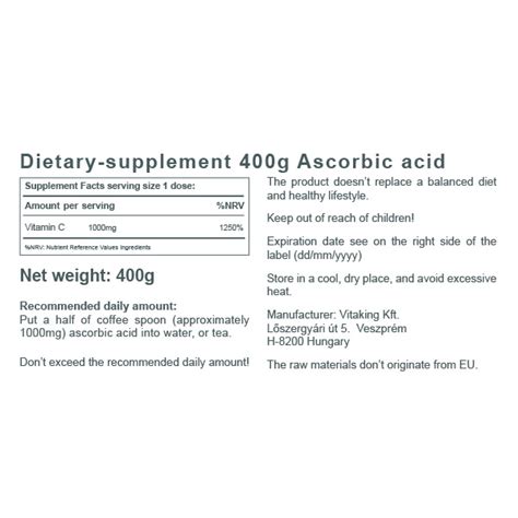 Ascorbic Acid Powder 400 Grams Vitaking