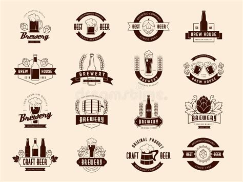 Brewery Logos Set Of Beer Badges And Labels Recent Stylized Symbols Of