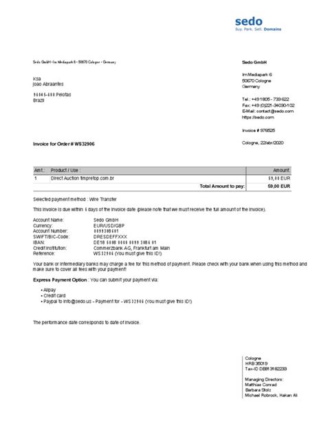 Ws32906 Invoice Pdf Payments Wire Transfer