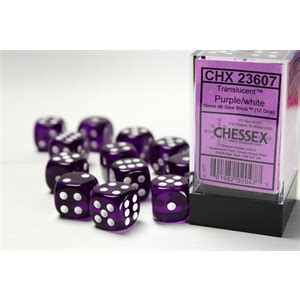 Chessex Dice 16mm D6 12 Translucent Purple White Board Games