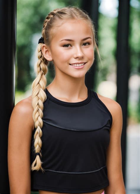 Lexica Beautiful Pretty Blonde Tanned Tween With Straight Pigtails
