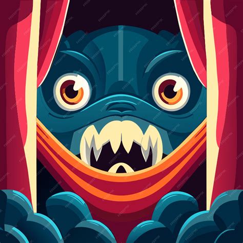 Closeup Of A Monster Peeking Out From A Side Behind Theater Curtains