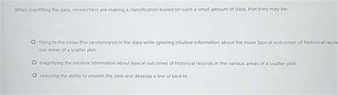 Solved When Overfilting The Data Researchers Are Making A