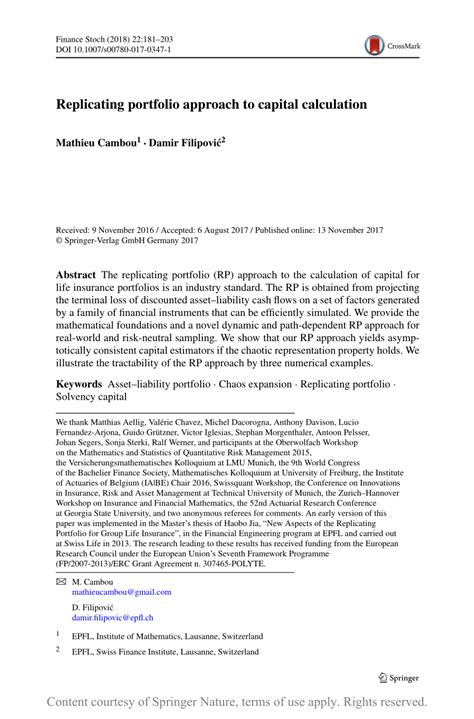 Replicating Portfolio Approach To Capital Calculation Request Pdf