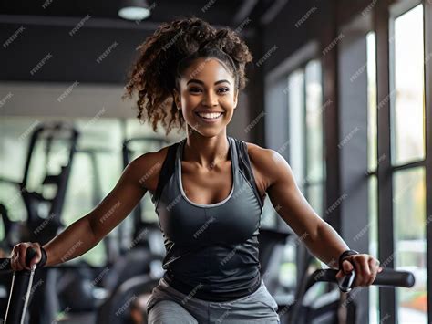 Premium Photo Smiling Young Black Woman Fitness Model In Sportswear Doing Exercise