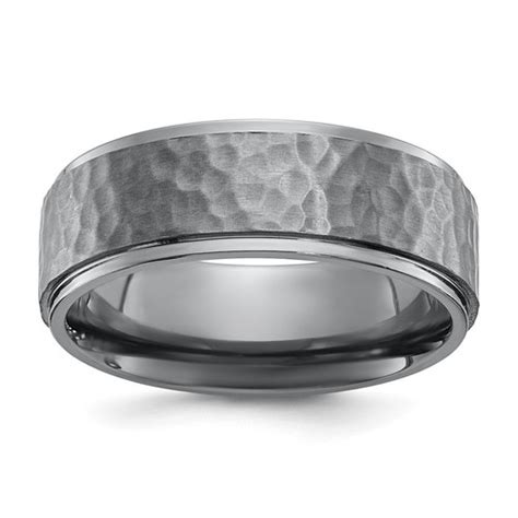 Tantalum Brushed And Polished Hammered Beveled Edge Band Ring Size 125