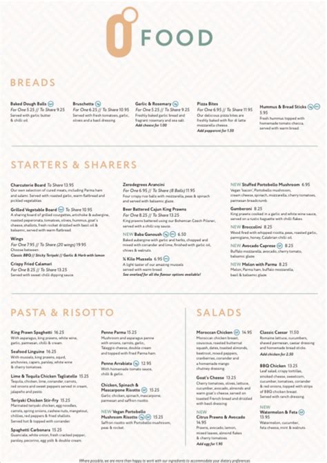 Zerodegrees Reading Full Menu Online