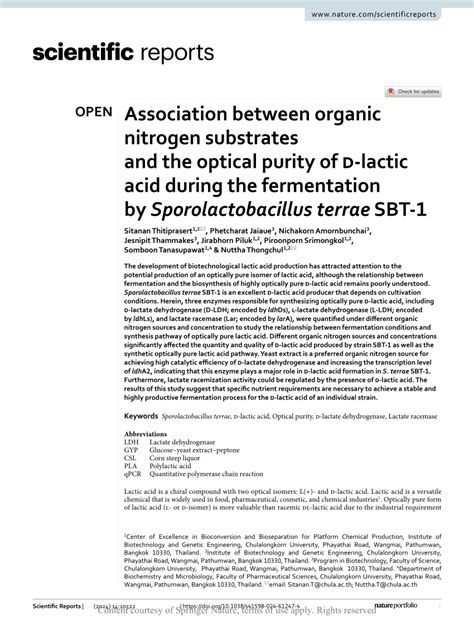 Pdf Association Between Organic Nitrogen Substrates And The Optical Purity Of D Lactic Acid
