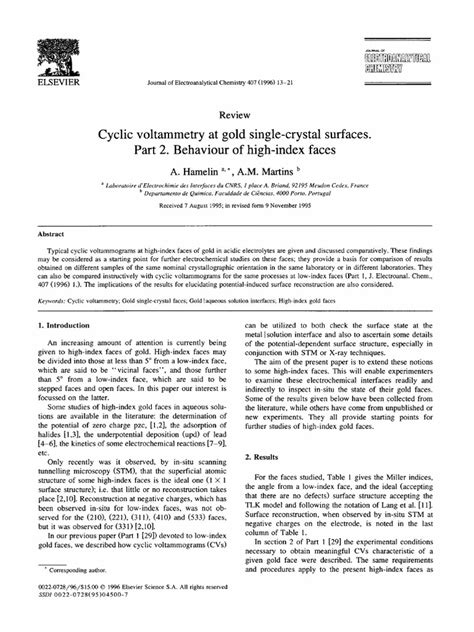 Cyclic Voltammetry At Gold Single Crystal Surfaces 2 Pdf Coefficient Of Variation Scanning