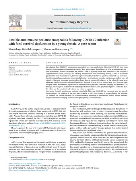Pdf Possible Autoimmune Pediatric Encephalitis Following Covid 19