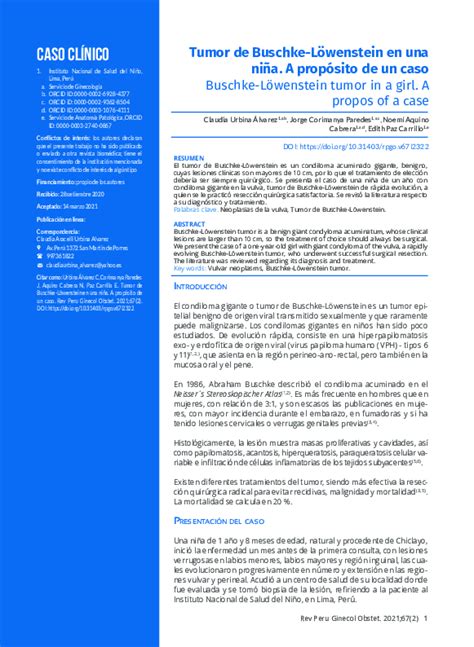 Pdf Tumor De Buschke Löwenstein En Una Niña A Propósito De Un Caso