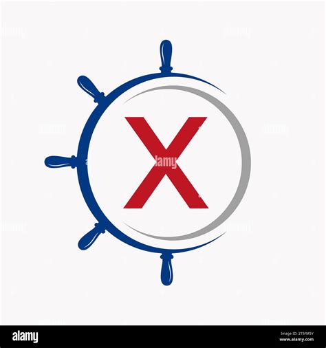 Letter X Ship Logo Concept With Ship Wheel Symbol Vector Template Stock