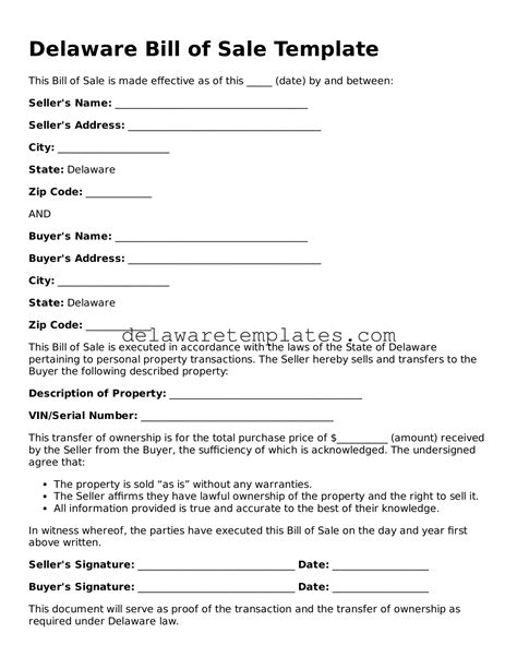 Free Delaware Bill Of Sale Template Delaware Templates