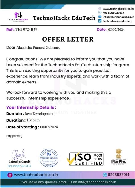 akanksha gulhane on linkedin technohacks internship java techcareer