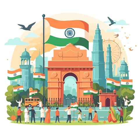 인도 독립기념일 평면 터 일러스트레이션 배경 프리미엄 Ai 생성 벡터