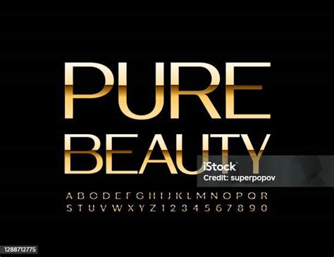 벡터 글래머 로고 퓨어 뷰티 골드 우아한 알파벳 문자 및 숫자 세트 고급에 대한 스톡 벡터 아트 및 기타 이미지 고급 그래픽 프린트 금 금속 Istock