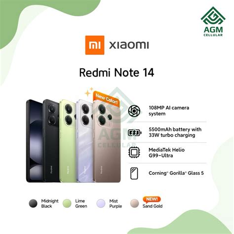 Jual HANDPHONE XIAOMI REDMI NOTE 14 4G RAM 8GB 256GB 8GB 128GB Midnight Black Lime Green