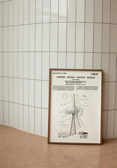 Wind Turbine Patent Poster Vintage Renewable Energy Blueprint Art