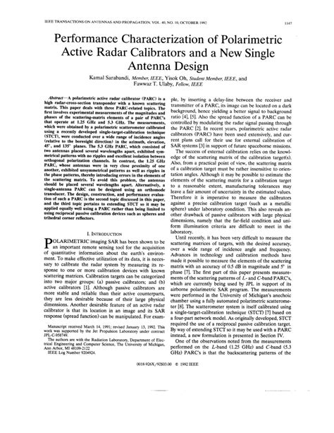 Pdf Performance Characterization Of Polarimetric Active Radar Calibrators And A New Single