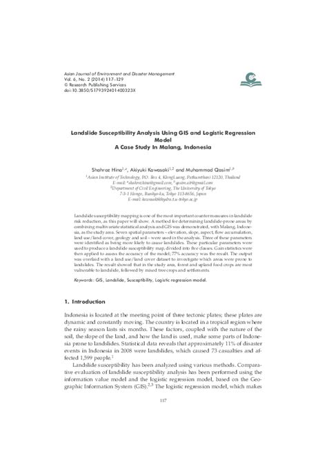 pdf landslide susceptibility analysis using gis and logistic