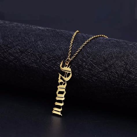Vertical Old English Necklace Customized Old English Name Etsy