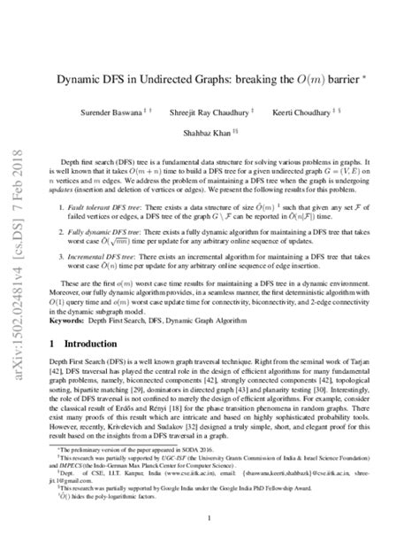 Pdf Dynamic Dfs Tree In Undirected Graphs Breaking The O M Barrier