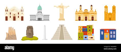 A Colorful Set Of Architectural And Cultural Landmarks From Latin