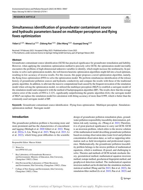 Simultaneous Identification Of Groundwater Contaminant Source And