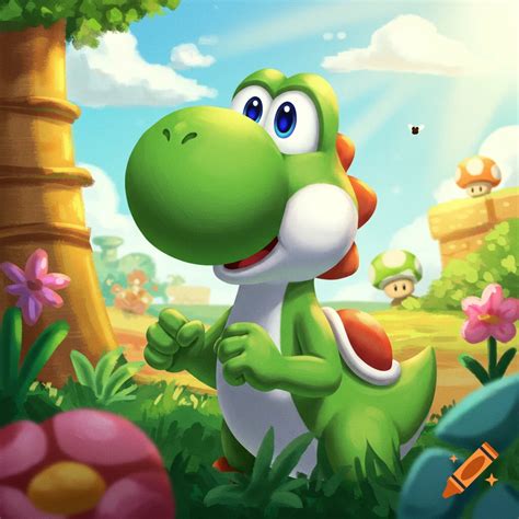A Vibrant Illustration Of Yoshi The Green Dinosaur Character From