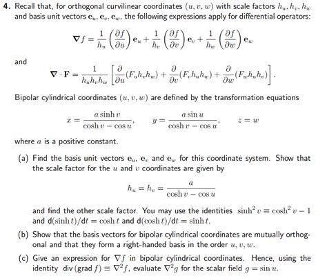 Solved Recall That For Orthogonal Curvilinear Coordinates