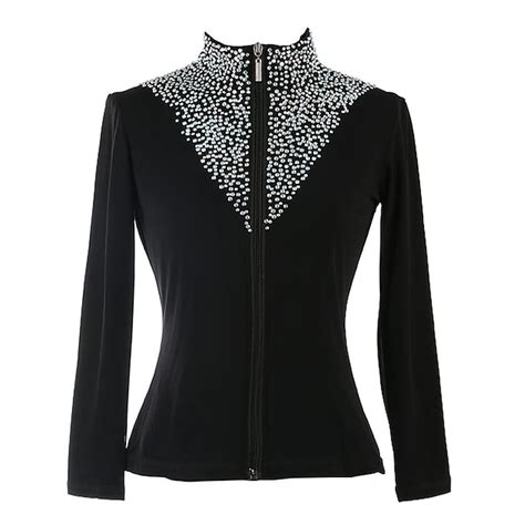 Figure Skating Fleece Jacket Womens Girls Ice Skating Jacket Top Black Pink Stretchy Training