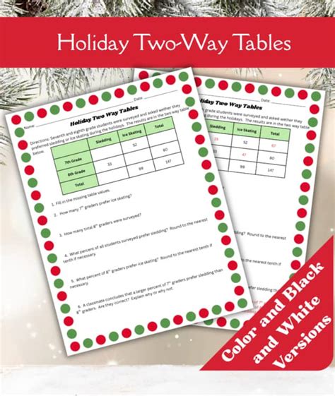 Holiday Two Way Frequency Tables Worksheet 8th Grade Math Data