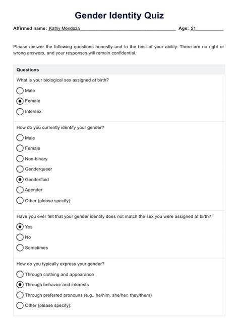 Gender Identity Quiz And Example Free Pdf Download