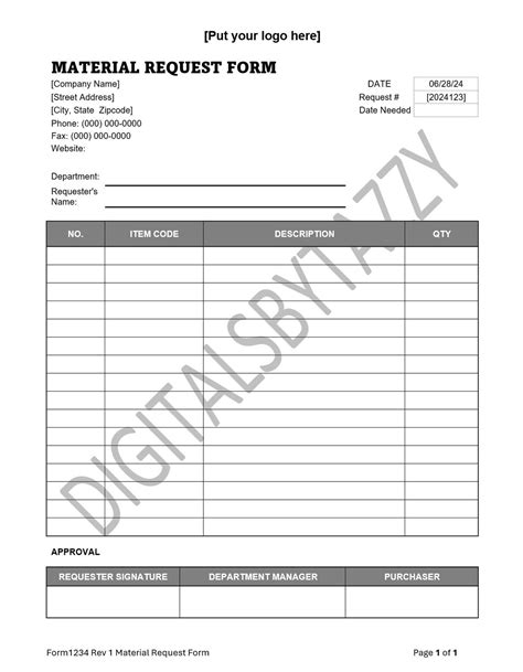 Material Request Form Printable Suitable For Procurement Process Etsy