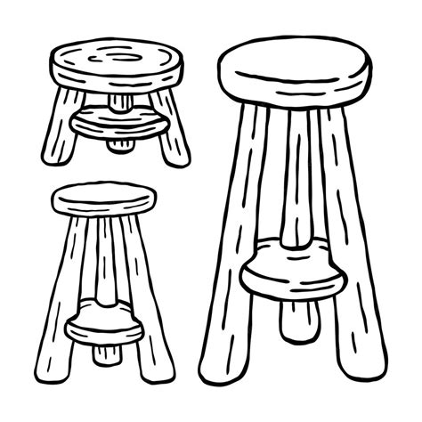 Premium Vector Hand Drawn Black And White Wooden Bar Stools Line Art